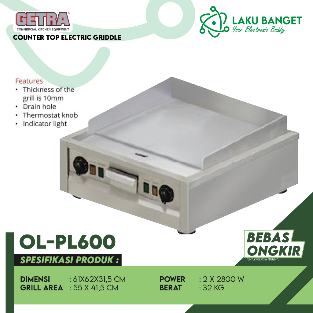 Jual GETRA COUNTER TOP ELECTRIC GRIDDLE TYPE OL-PL600 / OL PL600 ...