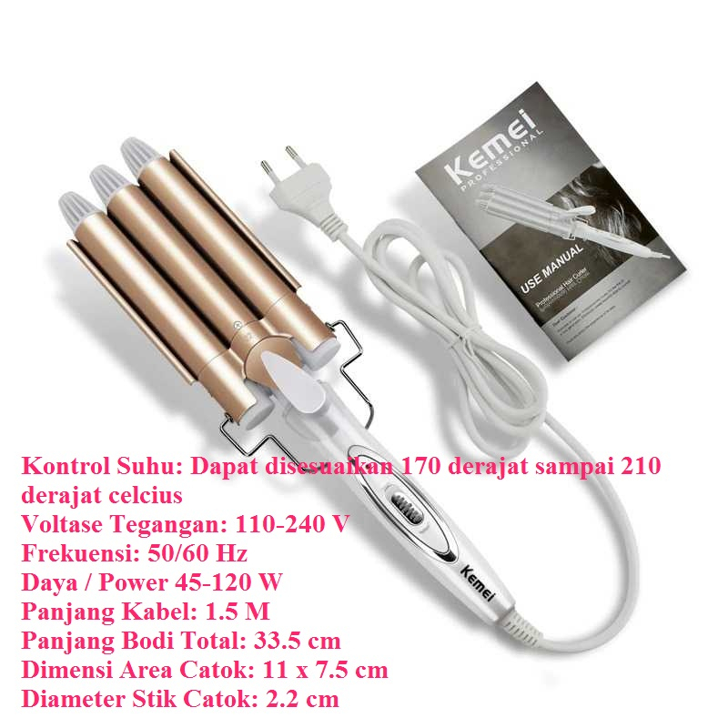 Jual Alat Pengeriting Rambut Triple Barrel Keramik 45W Desain Tiga ...