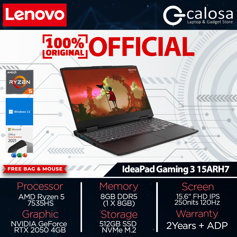 Jual Laptop Lenovo IdeaPad Gaming 3 15ARH7 AMD Ryzen 5 7535HS MEMORY ... Jual Laptop Lenovo IdeaPad Gaming 3 15ARH7 AMD Ryzen 5 7535HS MEMORY ...
