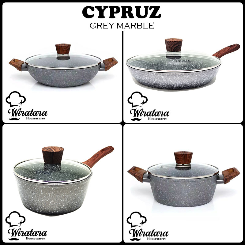 Jual CYPRUZ Grey Penggorengan Keramik Anti Lengket | Panci Wajan Marble | Fry Pan | Wok Pan ...