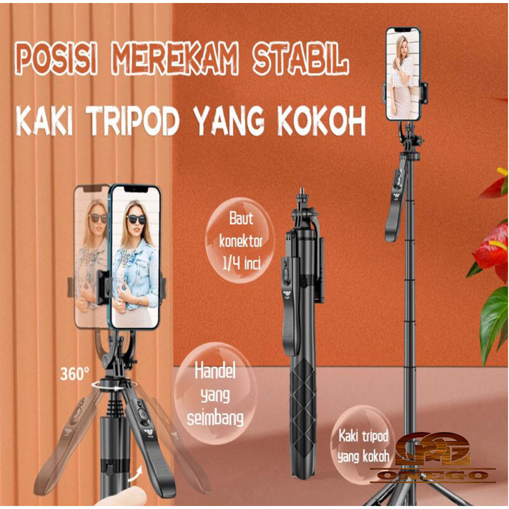 Jual ONEGO-TNW Tongsis L16 Tripod Bluetooth Selfie Stick Remote Tripod ...