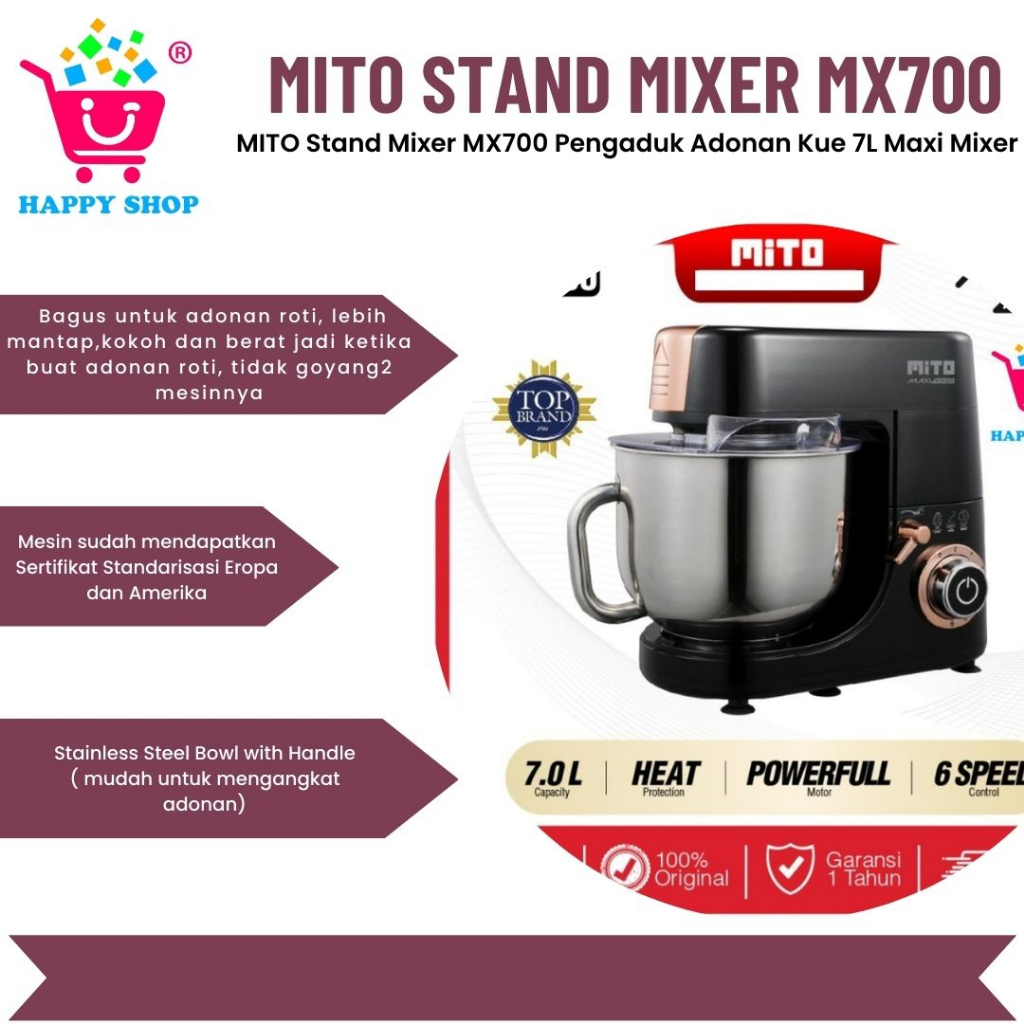 Jual MITO Stand Mixer MX700 Pengaduk Adonan Kue 7L Maxi Mixer | Shopee ...