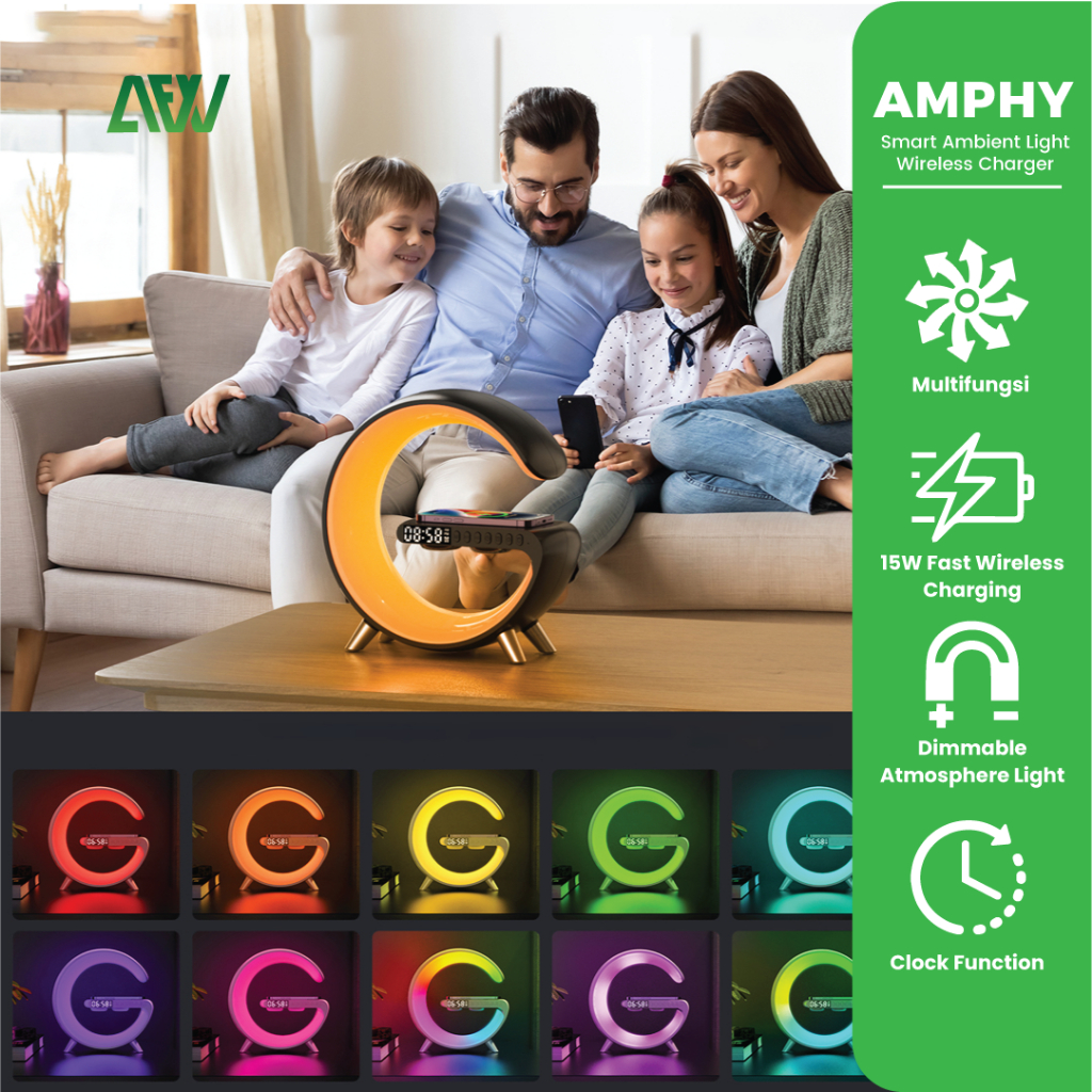 Jual AMPHY Jam Bluetooth Speaker Smart Ambient Light Wireless Charger ...