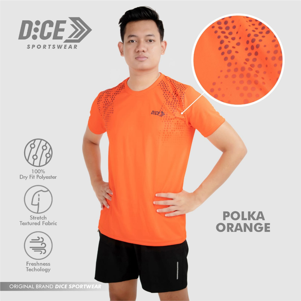 Jual Jersey Kaos Olahraga Dry Fit Running Lari Gym Futsal Dice Polka Orange | Shopee Indonesia