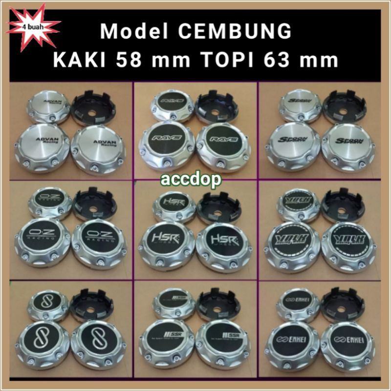 Jual 4 Buah Dop Center Cembung Kaki 58 Topi 63 Tutup Velg Racing Mobil ...