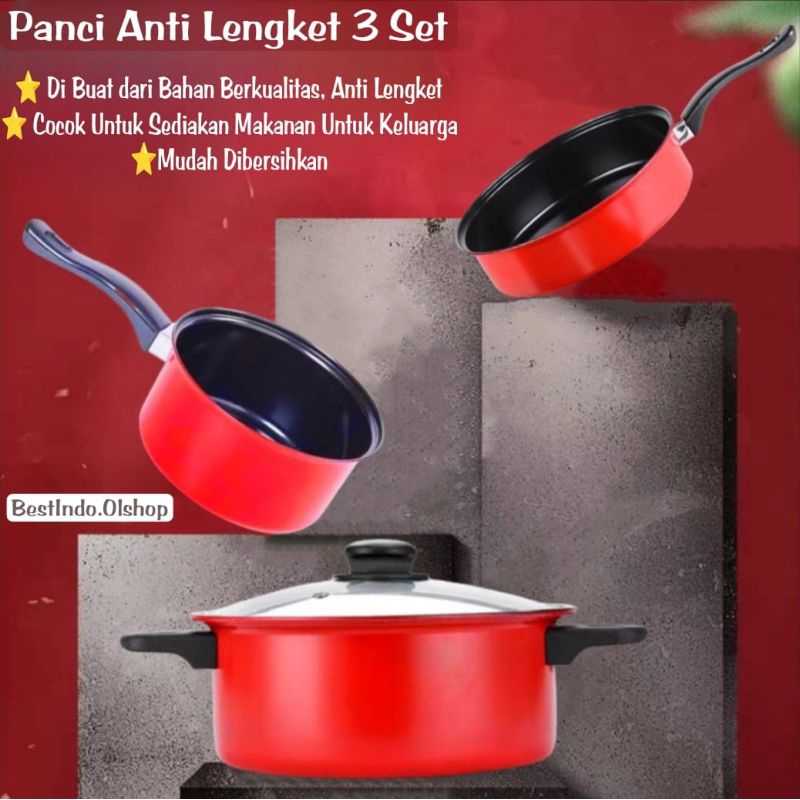 Jual 3 pcs panci set masak anti lengket / panci kuah / perlengkapan ...