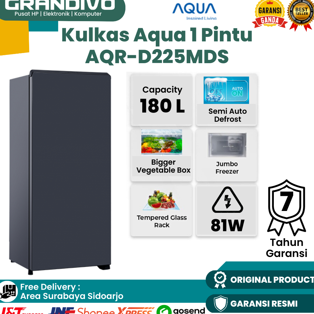 Jual Kulkas Aqua 180 Liter Kulkas Aqua 1 Pintu AQR D225MDS Low Watt ...