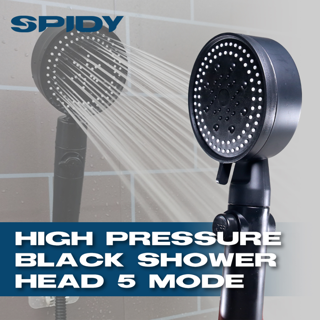Jual Spidy Kepala Shower Mandi Sensasi Tekanan Tinggi 5 Mode Tombol On Off Black High Pressure ...