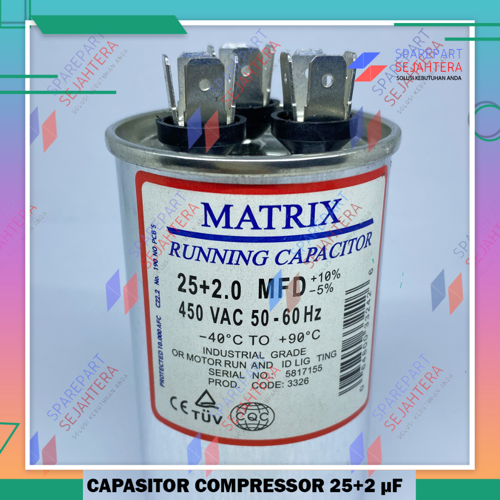 Jual KAPASITOR CAPASITOR DOUBLE AC MESIN KIPAS FAN KOMPRESOR COMPRESOR 25 + 2 UF MATRIX | Shopee ...