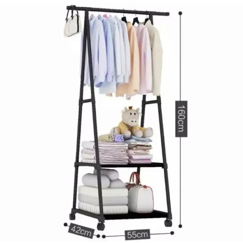 Jual Rak Gantungan Portable Baju Pakaian/ Rak Besi Segitiga Roda/ Rak ...