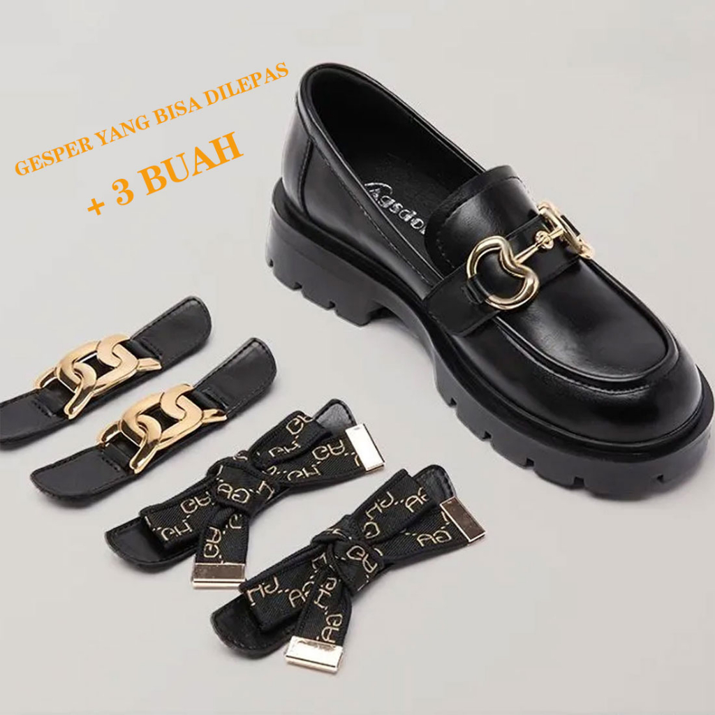 Jual Sepatu Docmart Wanita Rantai Logam Gold Fashion Korea Flat loafers ...