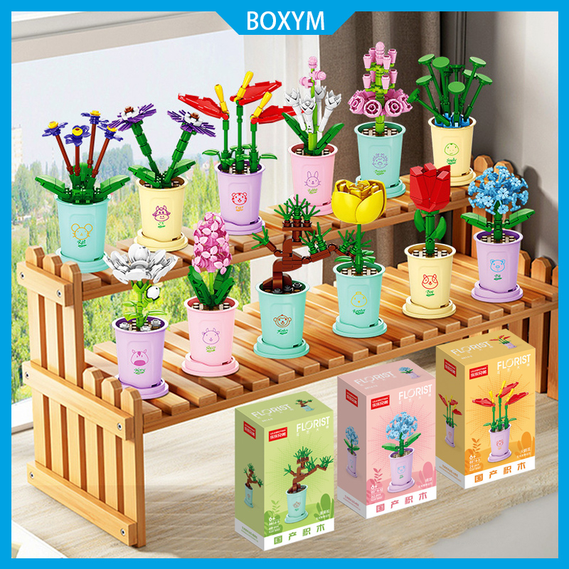 Jual Dirakit Blok Susun Pot Bunga Buket Simulasi DIY Partikel Mini ...