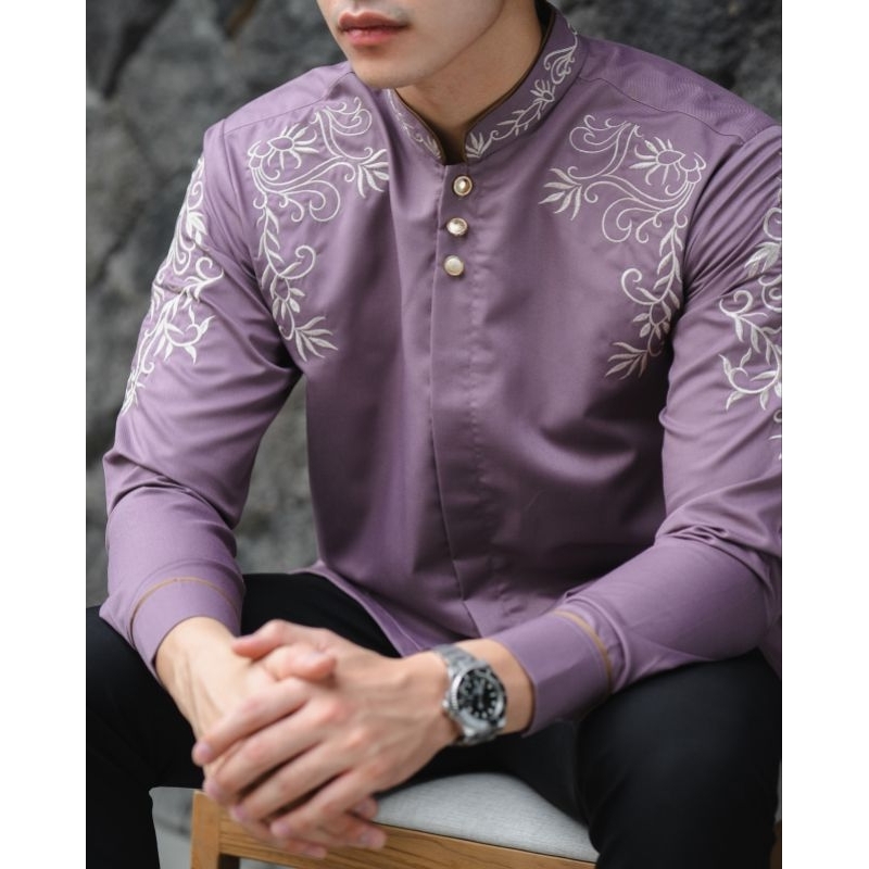 Jual Kemeja Bordir Pria NUC.ID Abinaya 06 (Ungu) | Shopee Indonesia