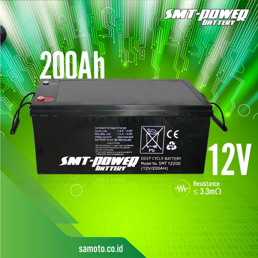 Jual BATTERY SMT POWER SMT12200 - 12V 200AH SOLAR PANEL | Shopee Indonesia