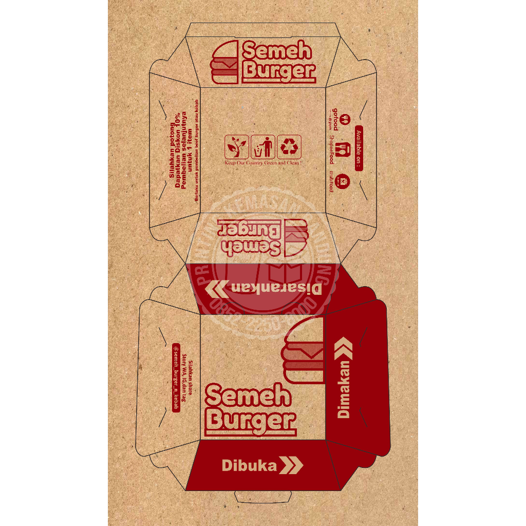 Jual CUSTOM CETAK Dus Burger Box Kotak Paper Roti Kue Snack Makanan ...