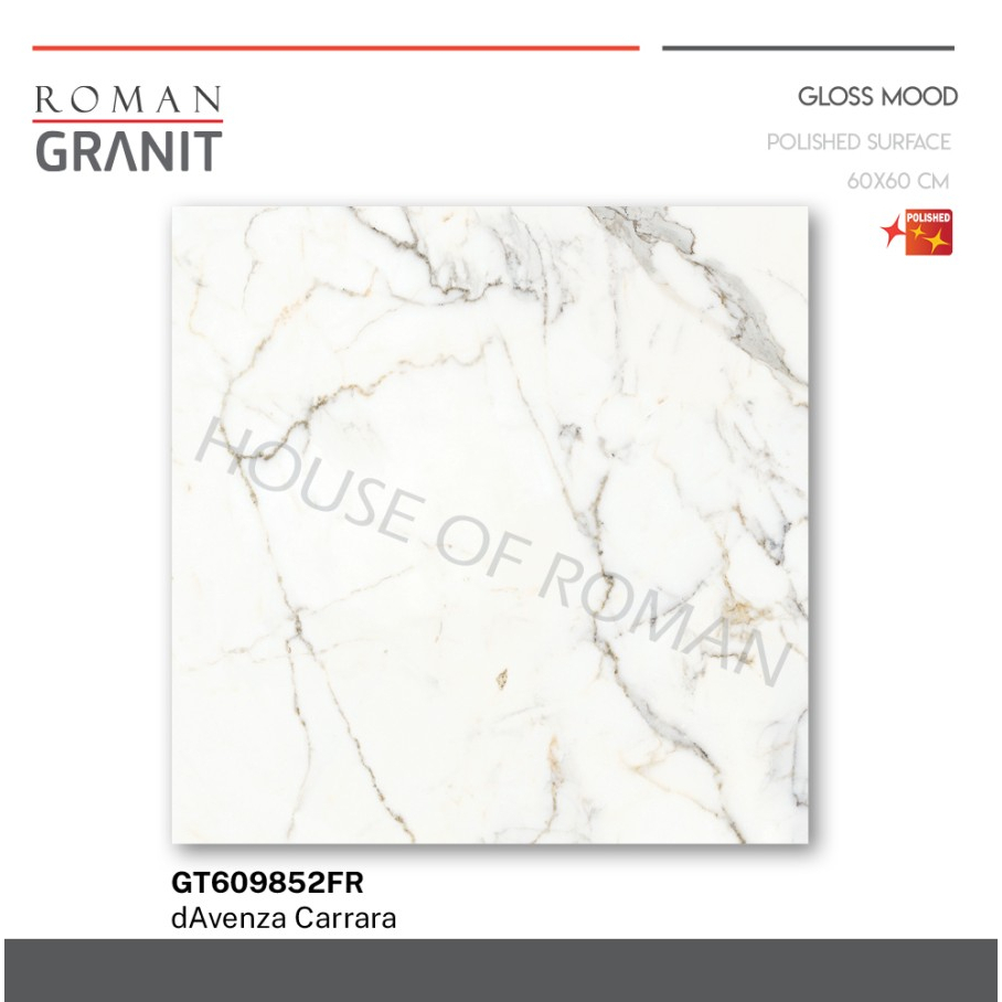 Jual Roman Granit dAvenza Carrara 60x60 GT609852FR / Granit Putih Marmer Kilap Glossy / Granit ...
