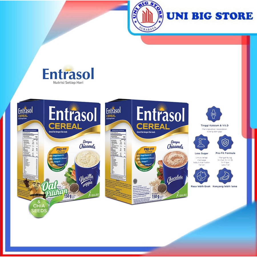 Jual Entrasol Cereal Chocolate Vanilla Veggie + Chiaseeds 150 gr Sereal ...