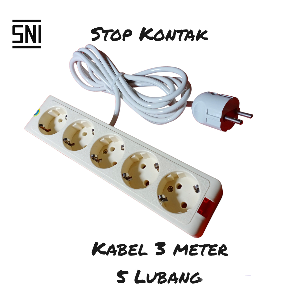 Jual Stop Kontak Listrik Set 5 Lubang + Panjang Kabel 3 Meter + Steker Arde Bulat / Extension ...