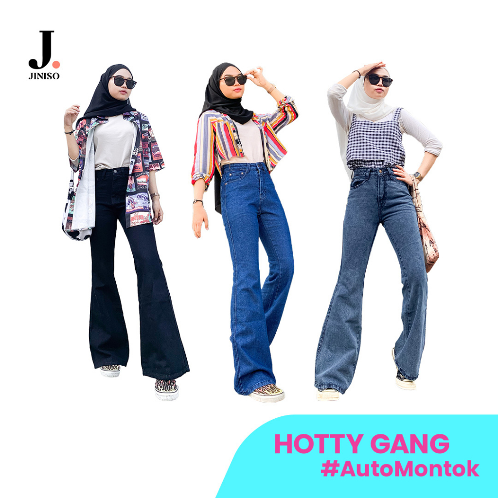 Jual JINISO - Cutbray Highwaist Hotty Gang Jeans | Shopee Indonesia