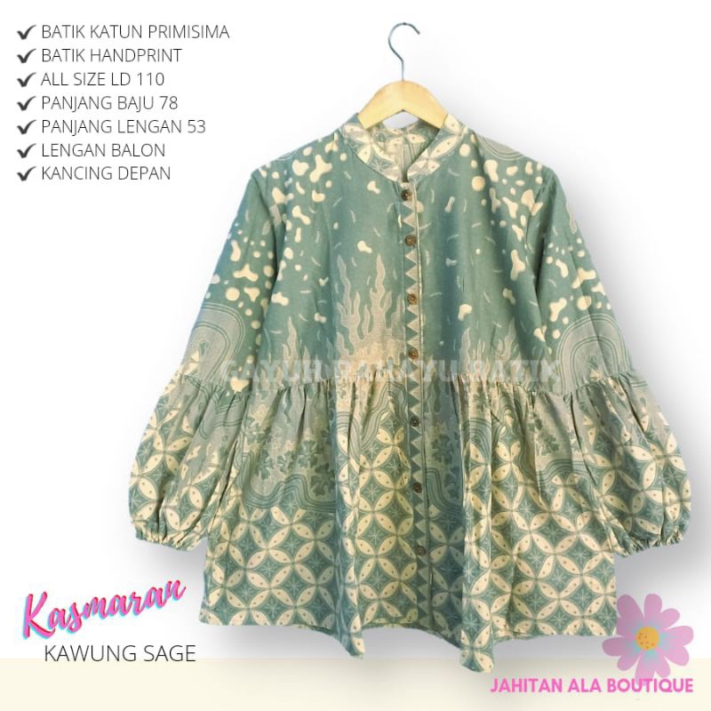 Jual blus kasmaran kawung sage batik solo atasan kerja blus batik ...