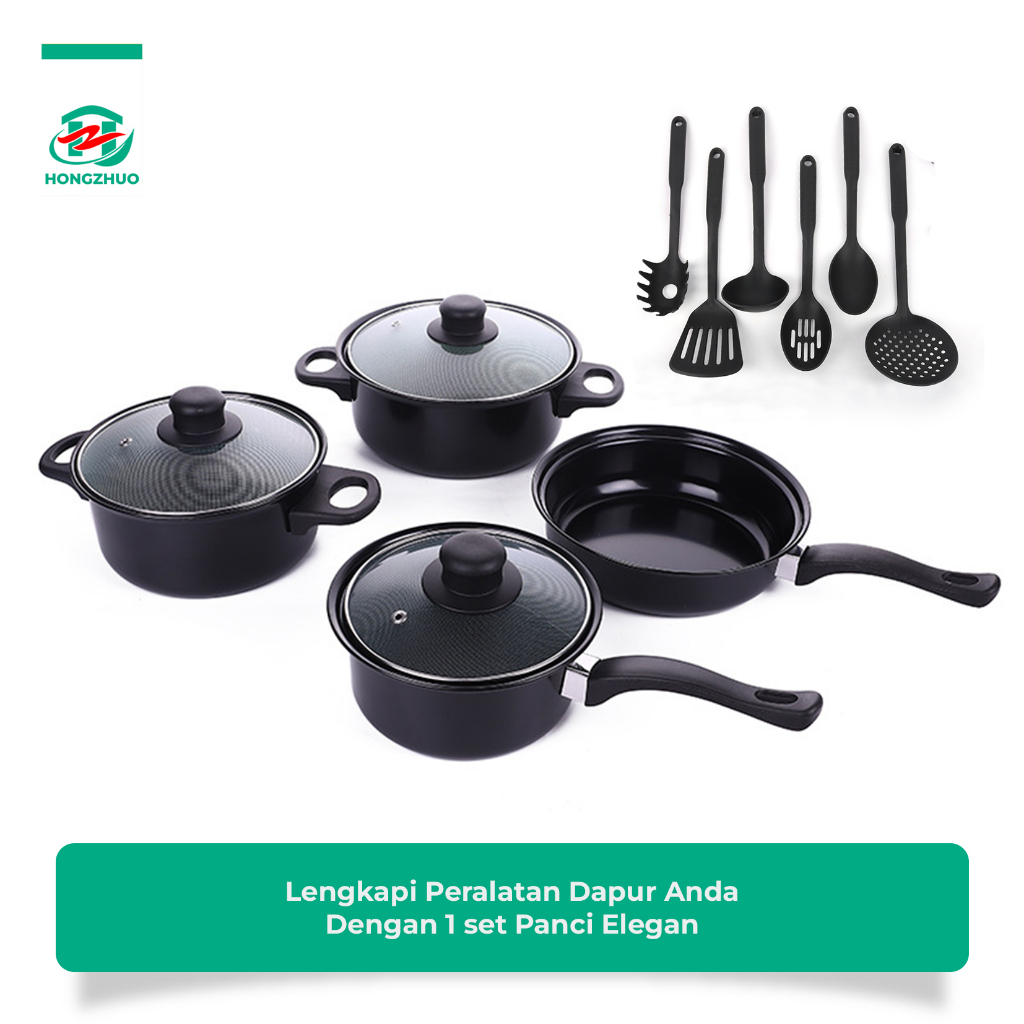 Jual Hongzhuo By ABS Panci Teflon Marble - 13 pcs Cookware Set Tutup Kaca | Cookware Panci Set ...