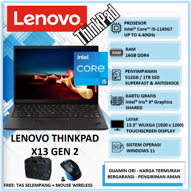 Jual Laptop Ultrabook Lenovo Thinkpad X13 Gen 2 Intel Core i5 Gen 11 ...