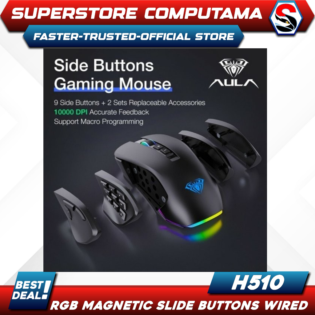 Jual Mouse Gaming AULA H510 RGB Magnetic slide buttons wired-AULA H-510 ...