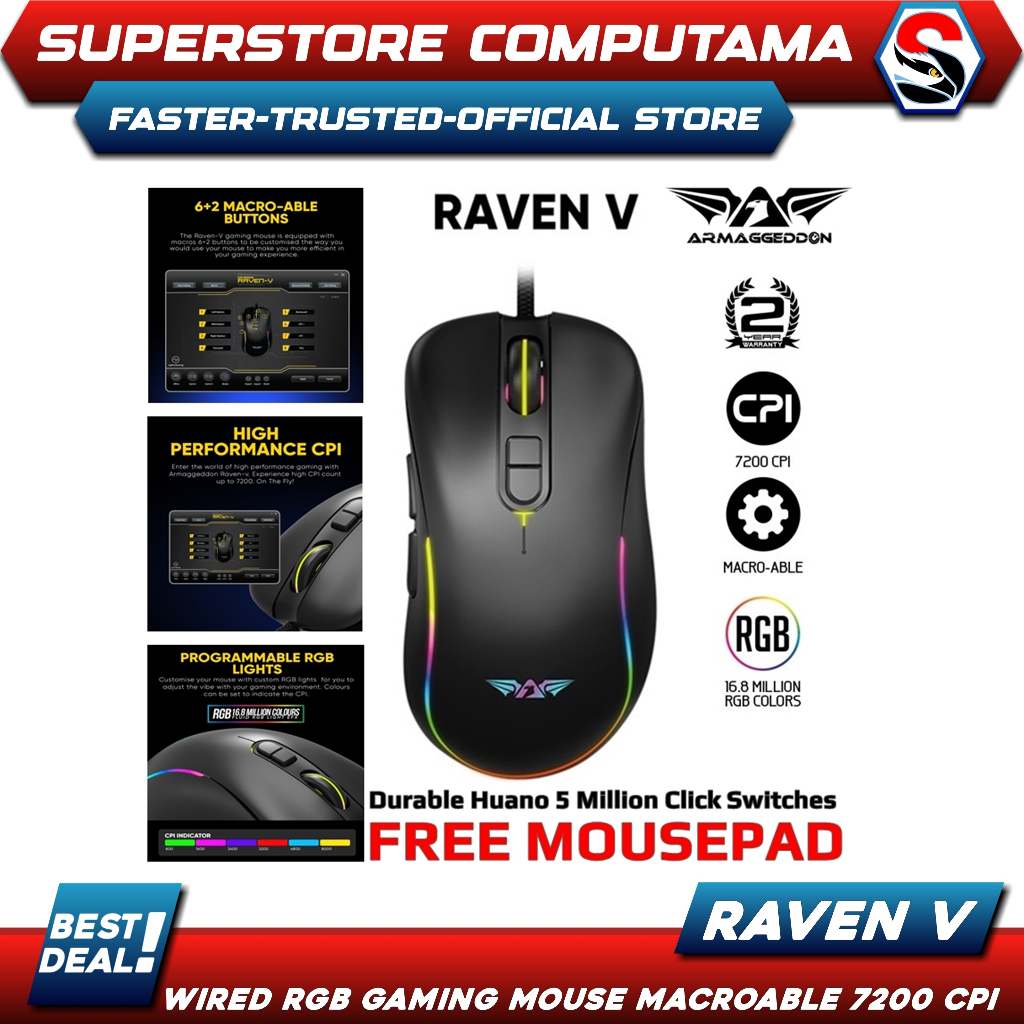 Jual Mouse Gaming Armaggeddon Raven V Wired RGB 16,8 Million 7200 Cpi ...