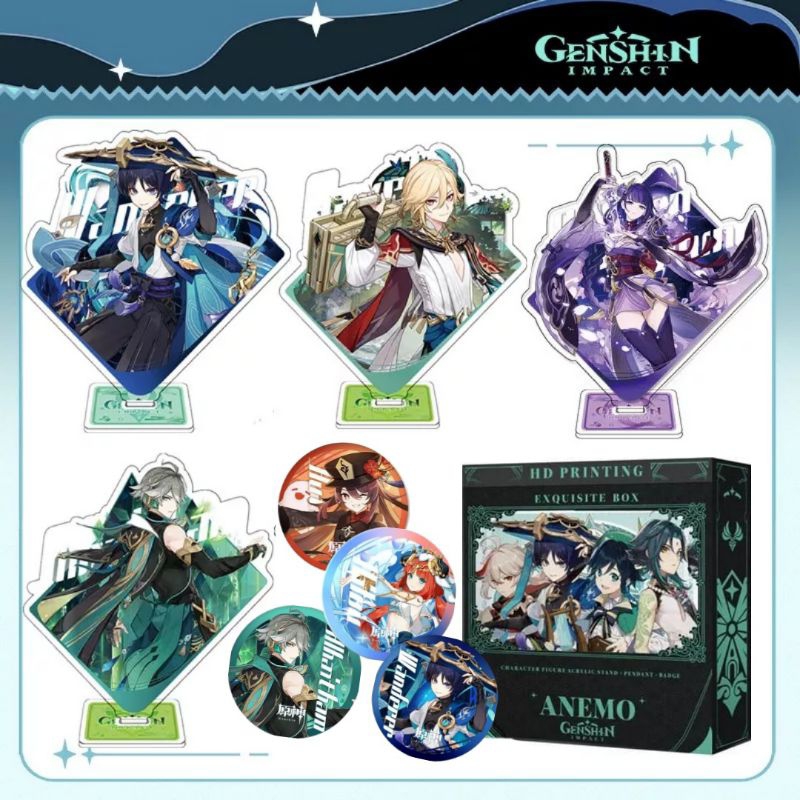 Jual gift box merchandise genshin impact set standee & hologram pin ...