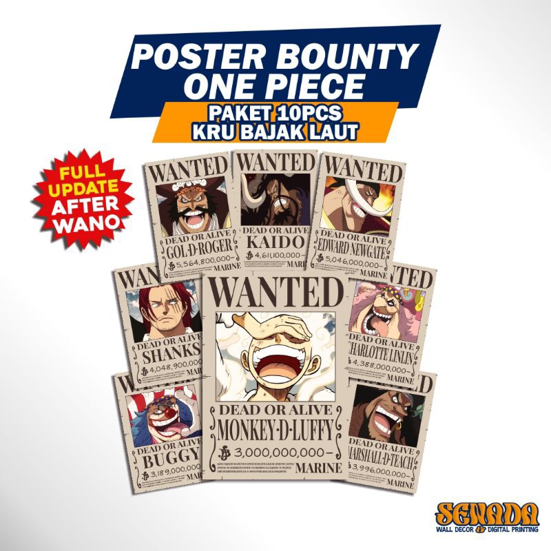 Jual Poster Bounty One Piece Paket Kru Bajak Laut 1 Set 10pcs Poster ...