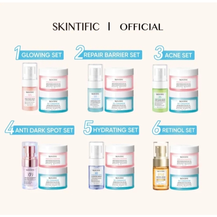 Jual paket skintific glowing set, acne set,retinol set, Repair Barier ...