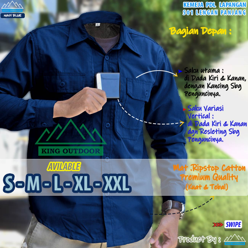 Jual Kemeja PDL 501 Premium model double saku warna NAVY BLUE | seragam organisasi | Shopee ...