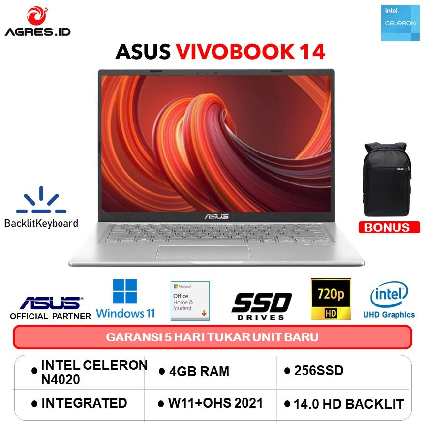 Jual Asus Vivobook 14 A416MAO N4020 4GB/256SSD W11+OHS 14" FHD | Shopee ...