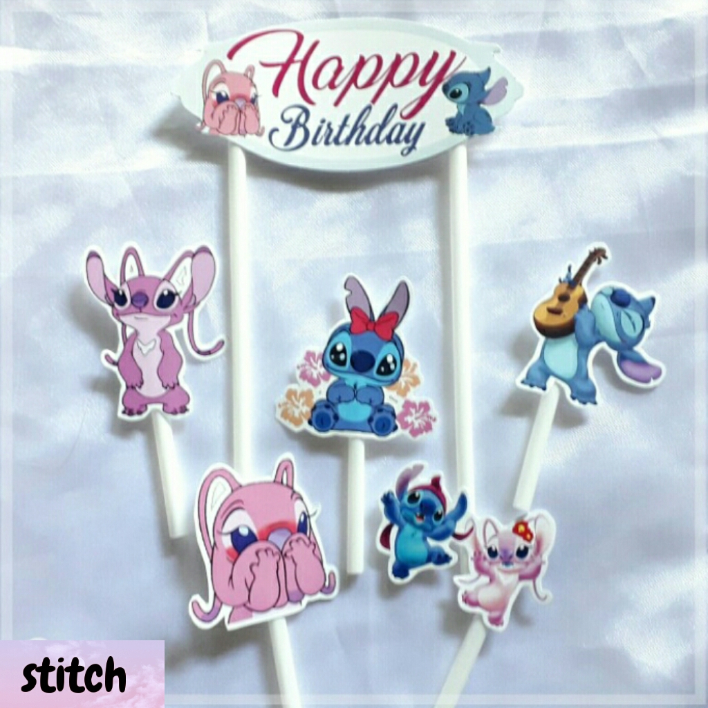 Jual isi 6 cake topper hiasan kue ulang tahun karakter Stitch / Lilo ...