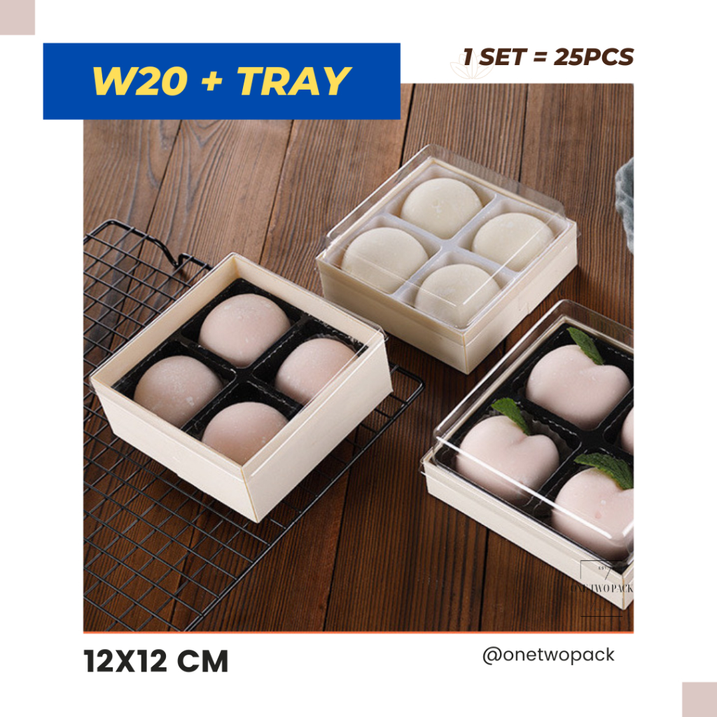 Jual [25 pcs] W20 DENGAN TRAY | Box Mini Tart Kotak Kue 12x12 cm Donut ...