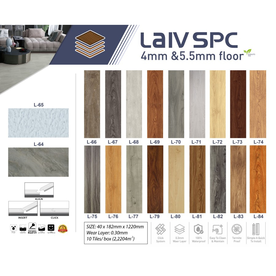 Jual Lantai SPC Laiv Motif Kayu Pemasangan Click Sistem Tebal 5mm Anti Air | Shopee Indonesia
