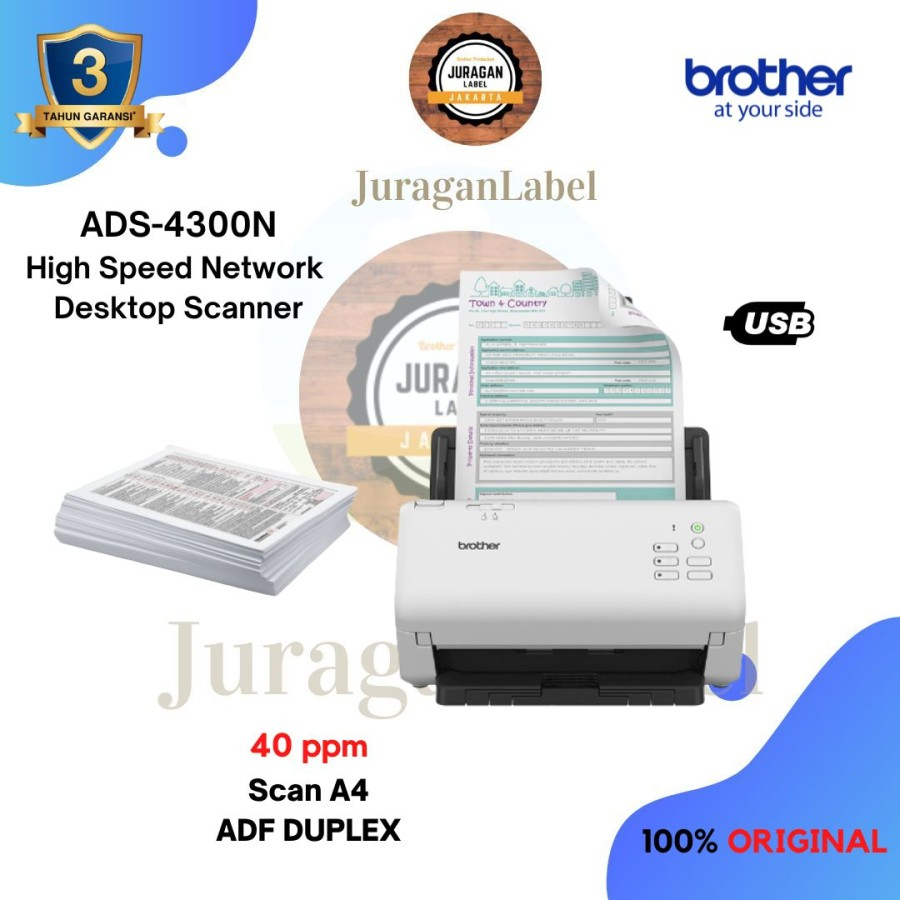 Jual Brother ADS-4300N High Speed Network Desktop Scanner Garansi Resmi ...