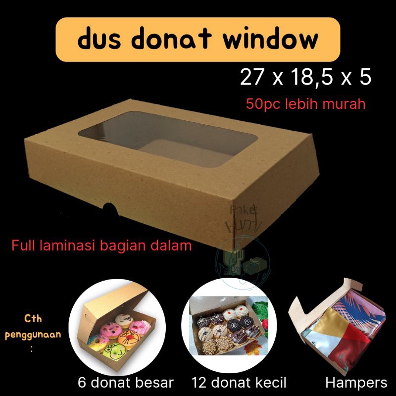 Jual box donat isi 6 isi 12 dus donat window kraft laminasi coklat box donut donat kraft coklat ...