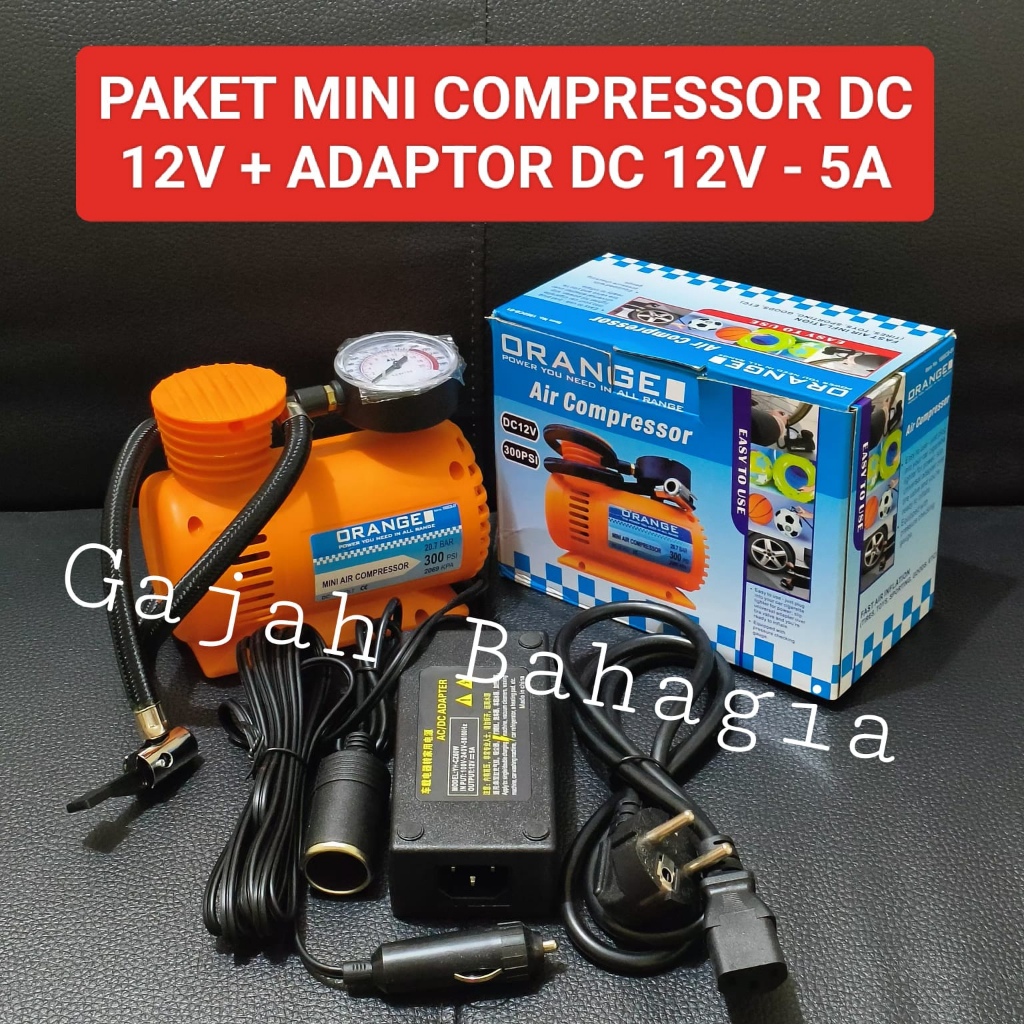 Jual Paket mini kompresor DC 12v + adaptor 5A lighter socket Pompa ban ...