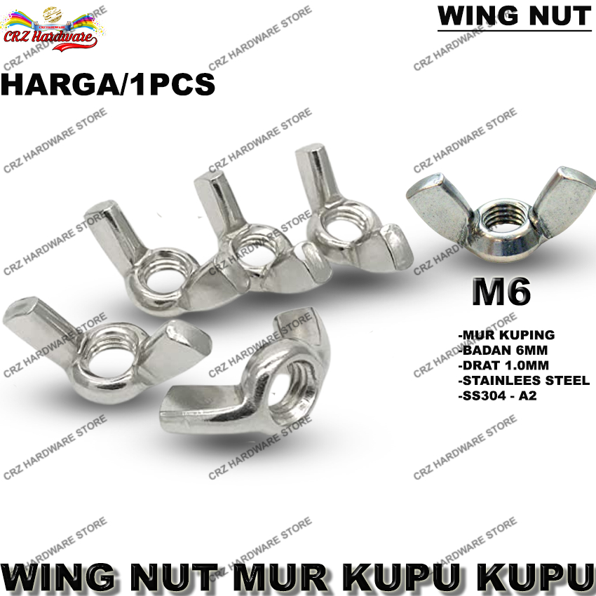 Jual MUR KUPU KUPU M6 WING NUT KUPING PUTIH MUR KUPU M6 STAINLESS ...