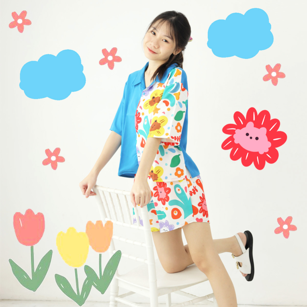 Jual Anythinc - Anya Set - Setelan Print Kemeja Crop Dan Celana Pendek ...