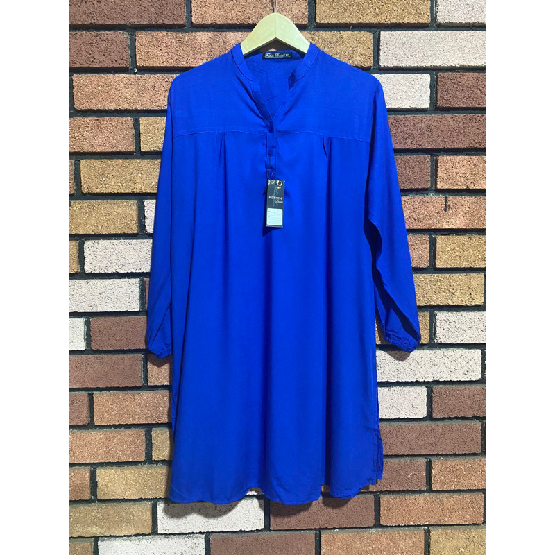 Jual Long Tunik Atasan Rayon Polos Birel Biru Elektrik Dark Blue ...