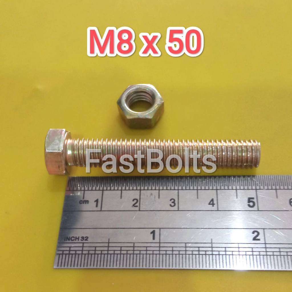 Jual BAUT DAN MUR Kuning 12 Panjang 5cm (M8x50) | Shopee Indonesia