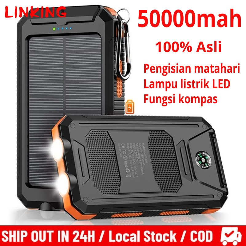 Jual COD Solar Powerbank 50000mAh Outdoor Solar Energy Waterproof 100% ...