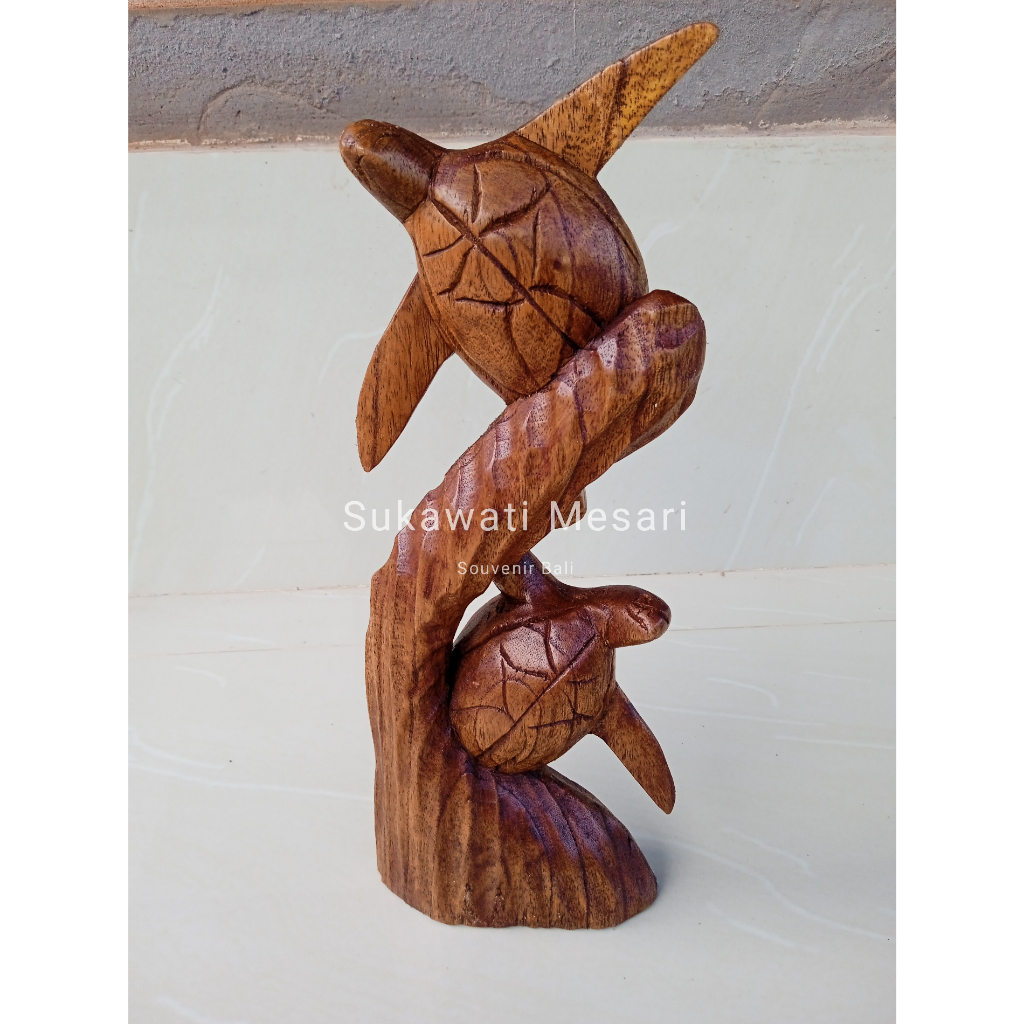 Jual Dekorasi Pajangan Rumah Kura Kura Tumpuk 30cm Kerajinan Kayu Khas ...