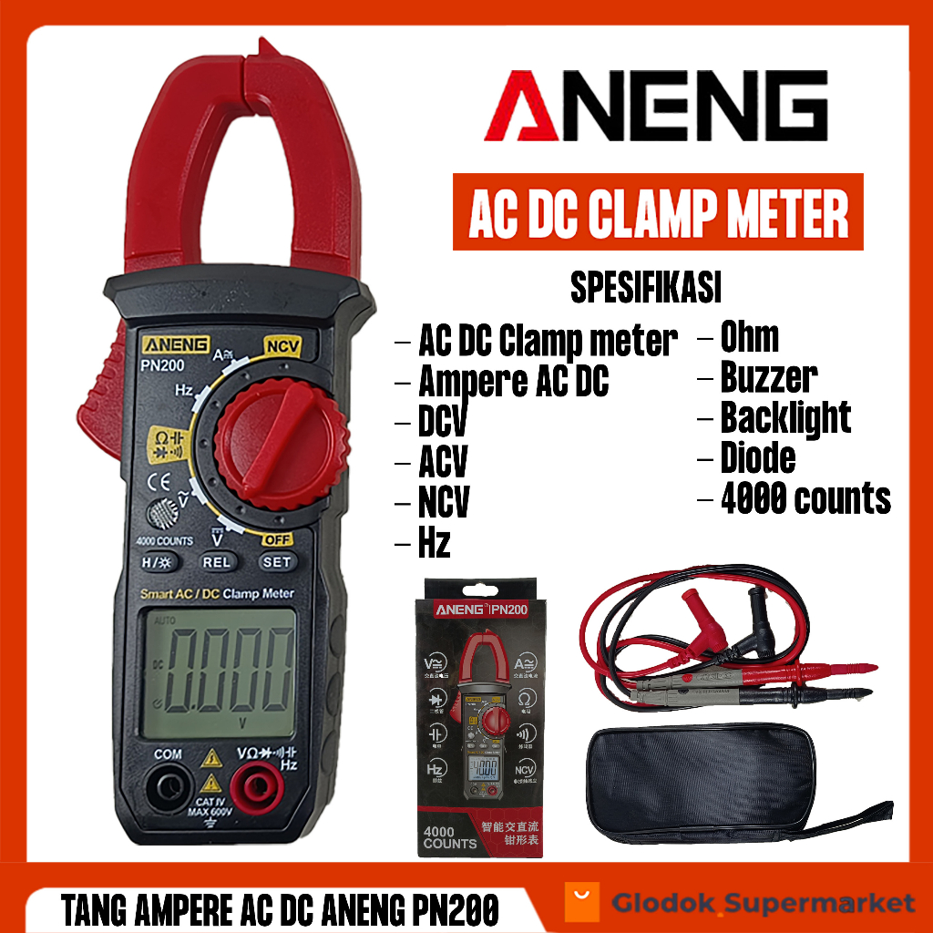 Jual Tang Ampere AC DC Aneng PN200 Smart Clamp Meter Digital NCV 4000 ...