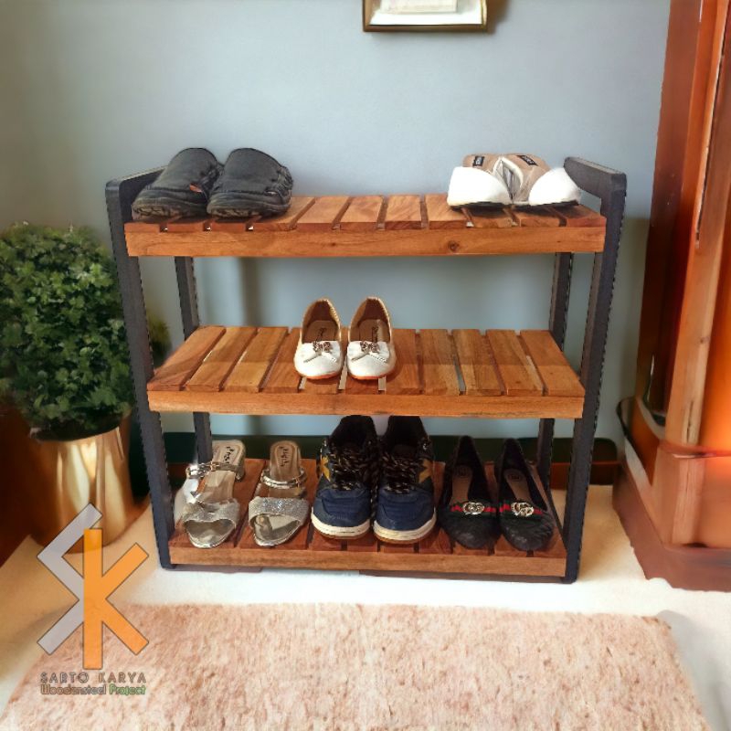 Jual Rak Sepatu Kayu 3 Susun / Rak Kayu Minimalis Serbaguna Aesthetic ...
