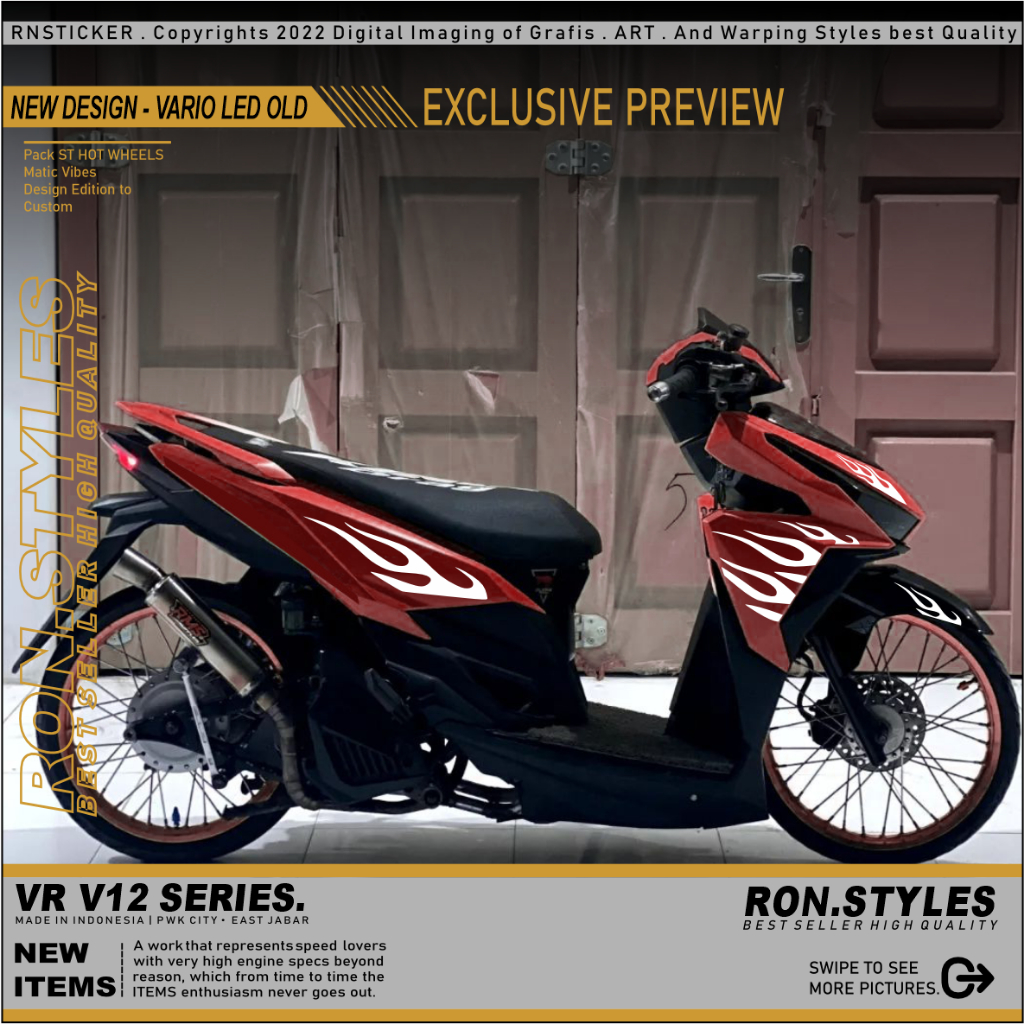 Jual V12 CUTTING STICKER STRIPING VARIO 125-150 LED NEW DESIGN API HOT WHEELS STRIPING VARIO API ...
