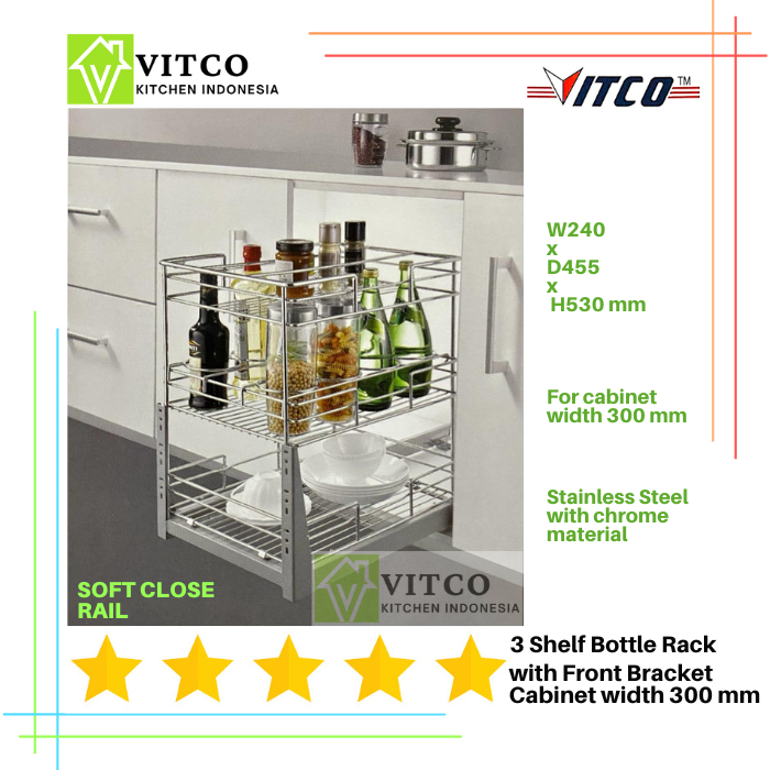 Jual VITCO 3 Shelf Bottle Kitchen Rack 300 mm / Rak Piring Botol 3 ...