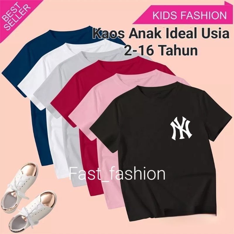 Jual Kaos Anak NY Ideal Usia 2-16 Unisex Cewek Cowok Pakaian Anak Anak Oblong Anak Unisex ...